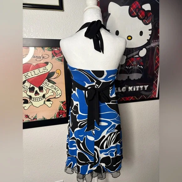 Speechless | Dresses | Blue Black Aline Halter Ruffle Dress | Poshmark